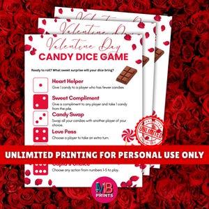 Valentine Candy Dice Game Printable, Roll a Dice Game, Valentine Dice ...
