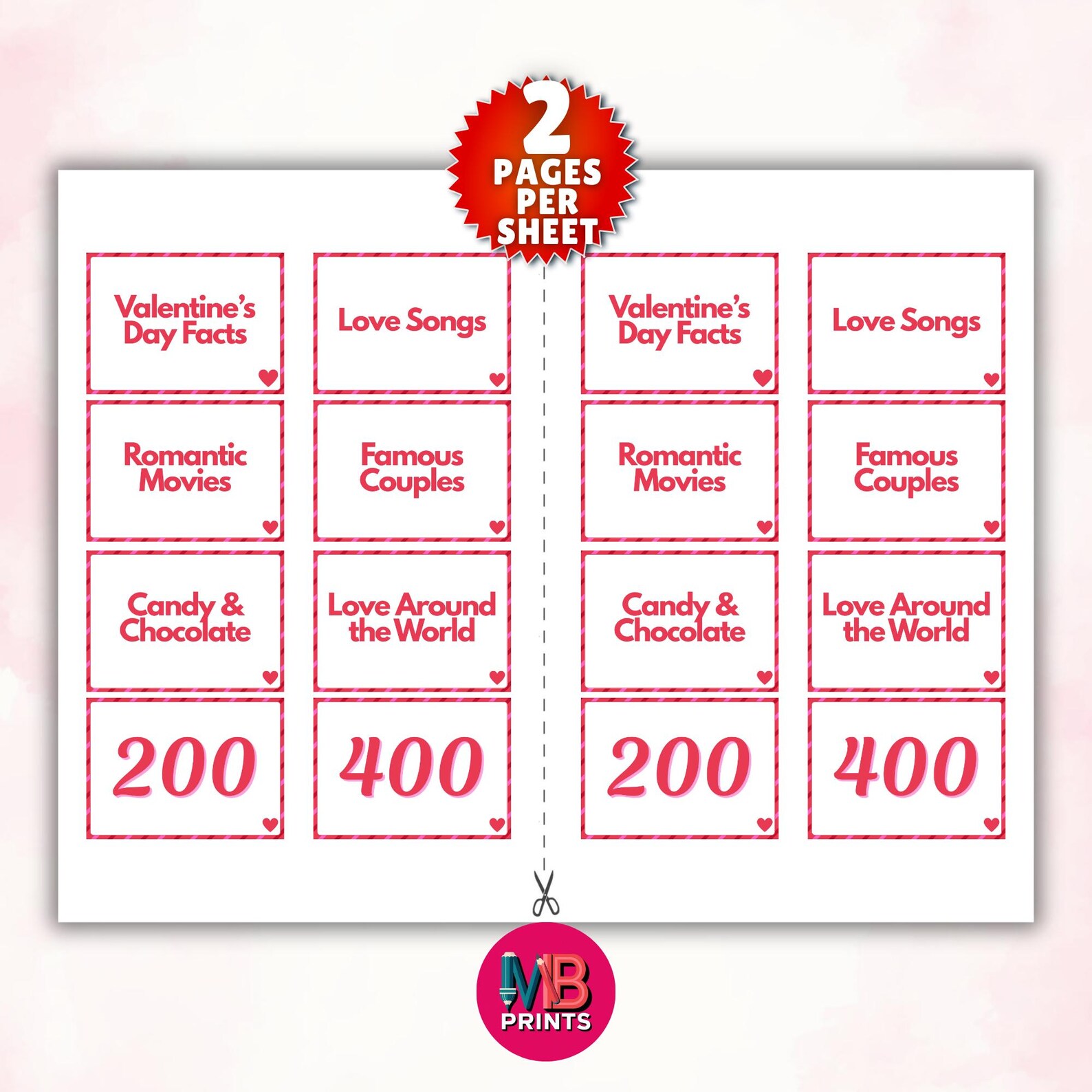 Jeopardy Game for Valentine's Day, Printable Valentines Jeopardy Game ...