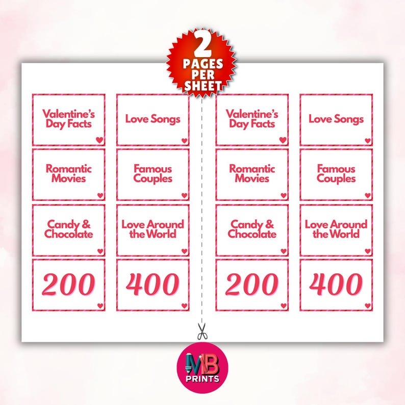 Jeopardy Game for Valentine's Day, Printable Valentines Jeopardy Game ...