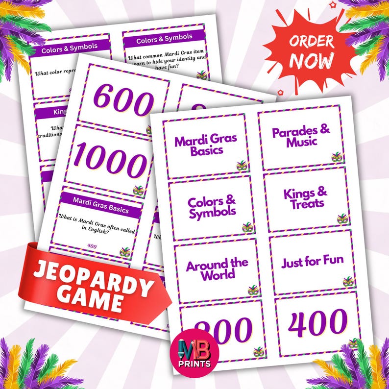Mardi Gras Jeopardy Game Printable, Mardi Gras Trivia Game PDF Download ...