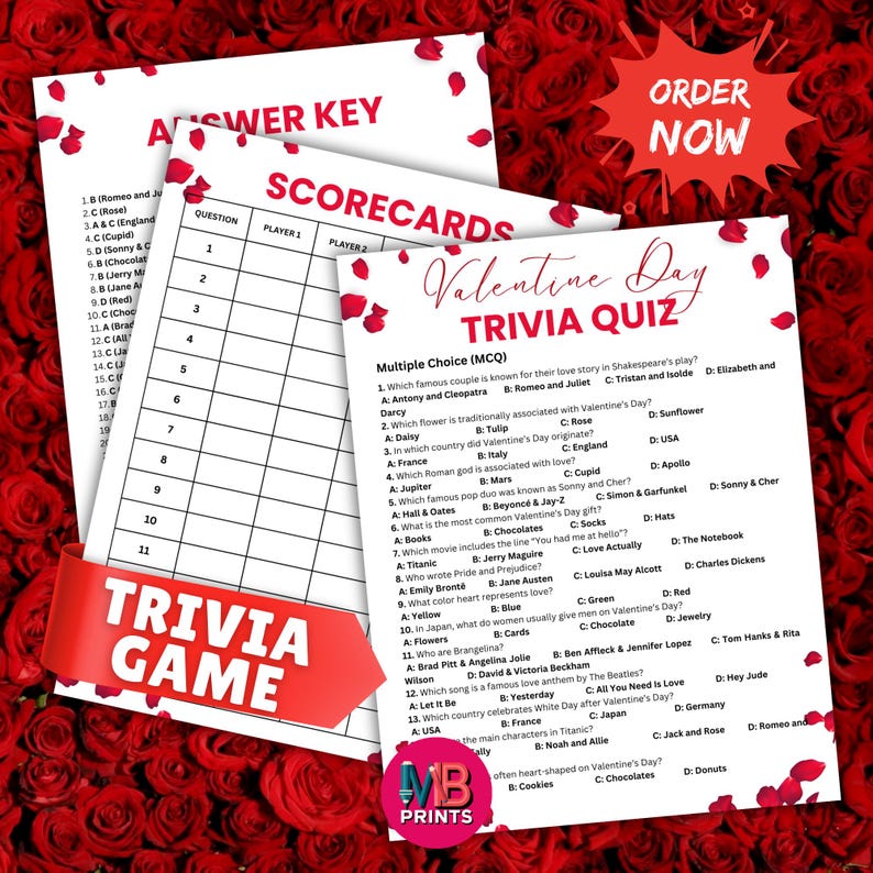 Valentine's Day Trivia Game, Couples & Family Fun Printable Digital ...
