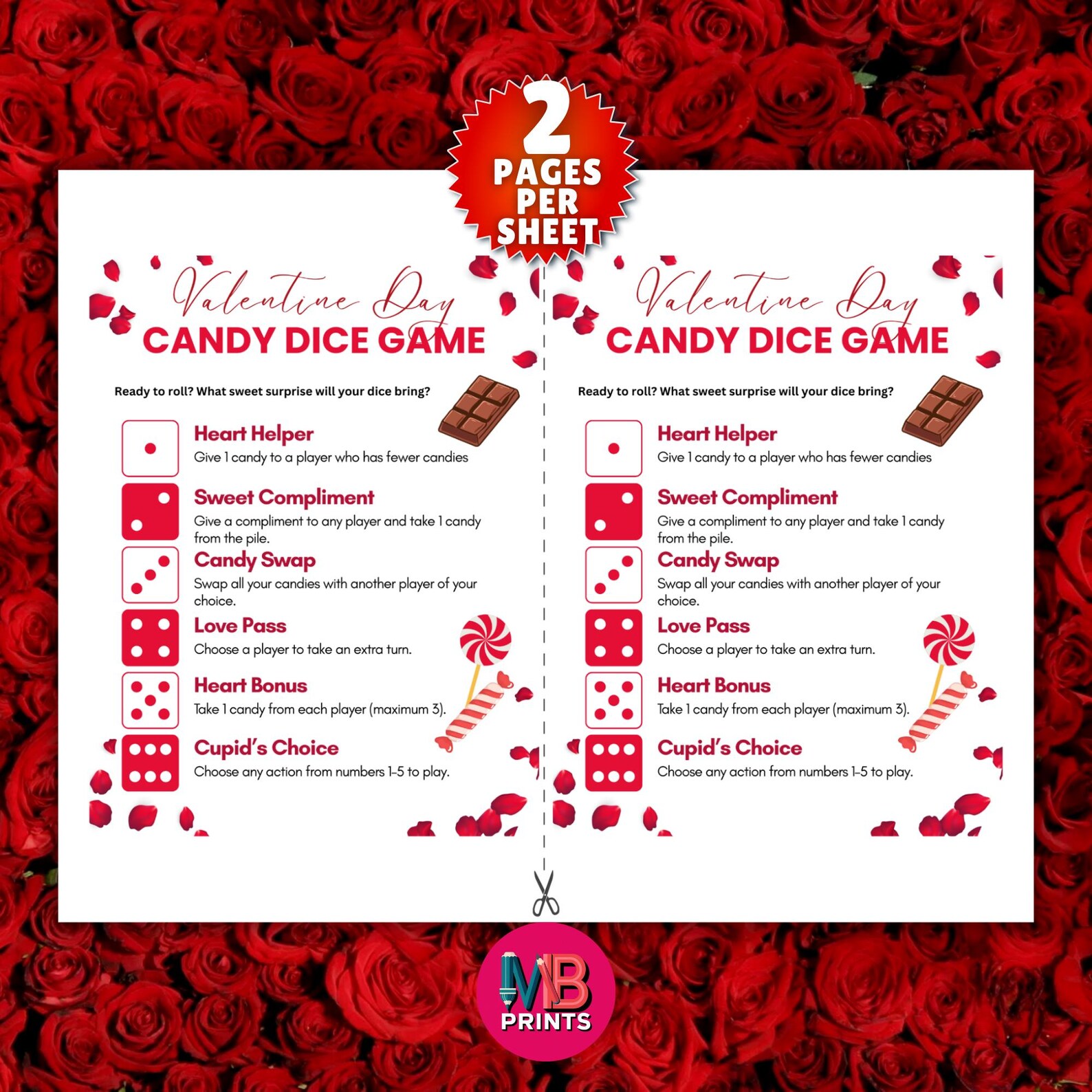 Valentine Candy Dice Game Printable, Roll a Dice Game, Valentine Dice ...