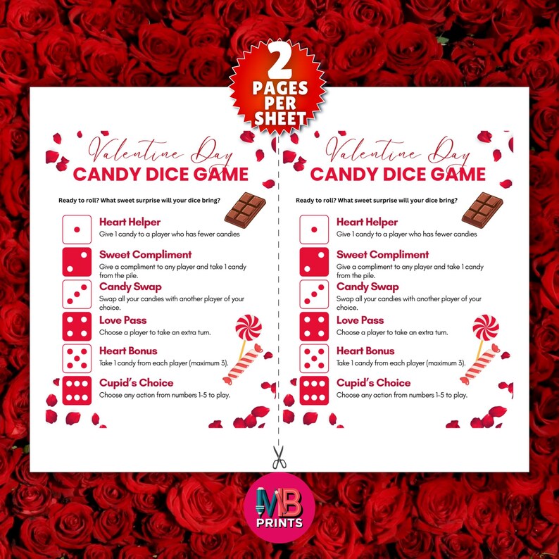 Valentine Candy Dice Game Printable, Roll a Dice Game, Valentine Dice ...