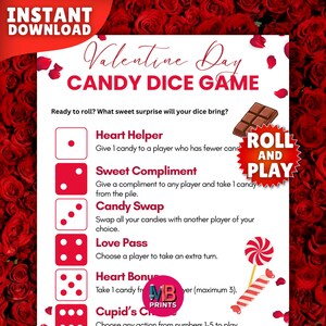 Valentine Candy Dice Game Printable, Roll a Dice Game, Valentine Dice ...