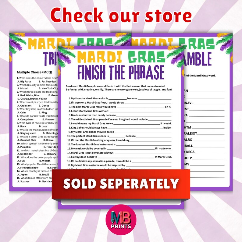 Mardi Gras Left Right Game PDF Download, Fun Printable Mardi Gras Games ...