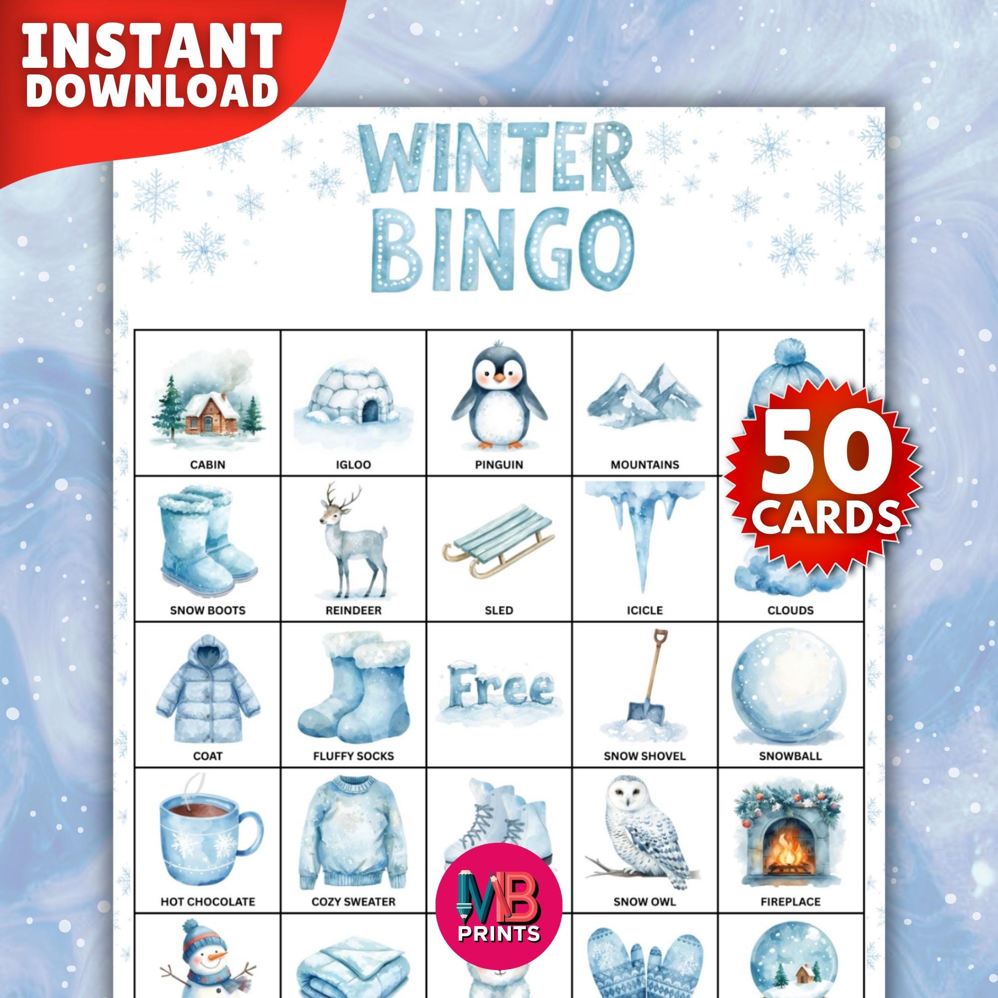 Winter Bingo Game Printable, Winter Bingo Cards for Classrooms, Winter ...