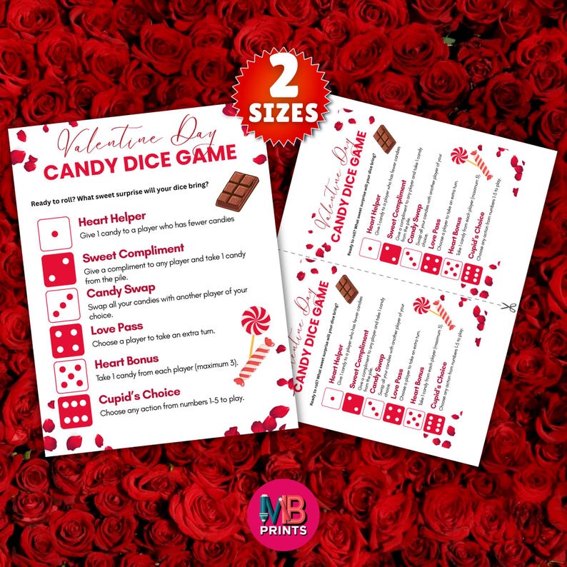 Valentine Candy Dice Game Printable, Roll a Dice Game, Valentine Dice ...
