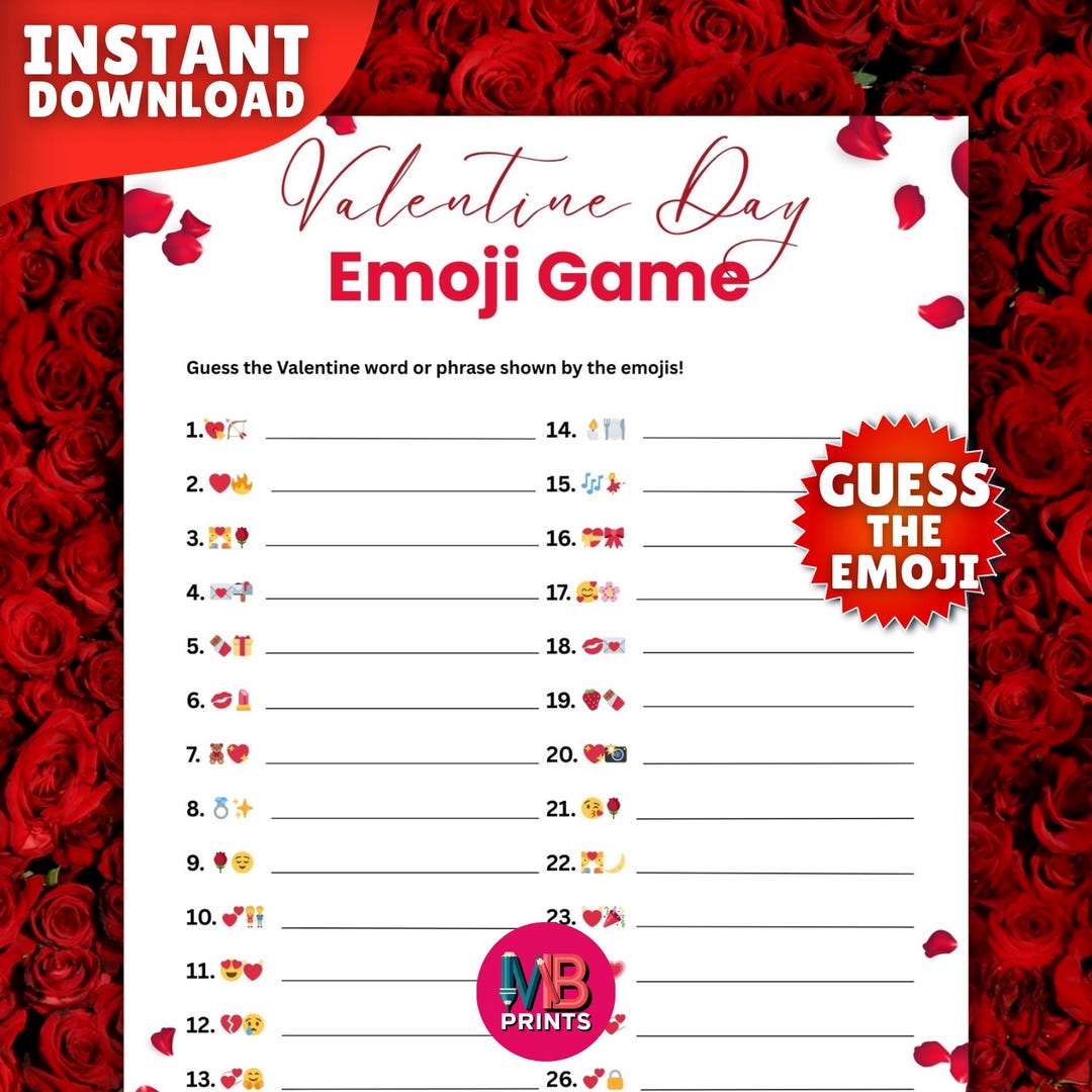 Fun Emoji Game for Valentine Day Celebration, Printable Valentine Emoji ...