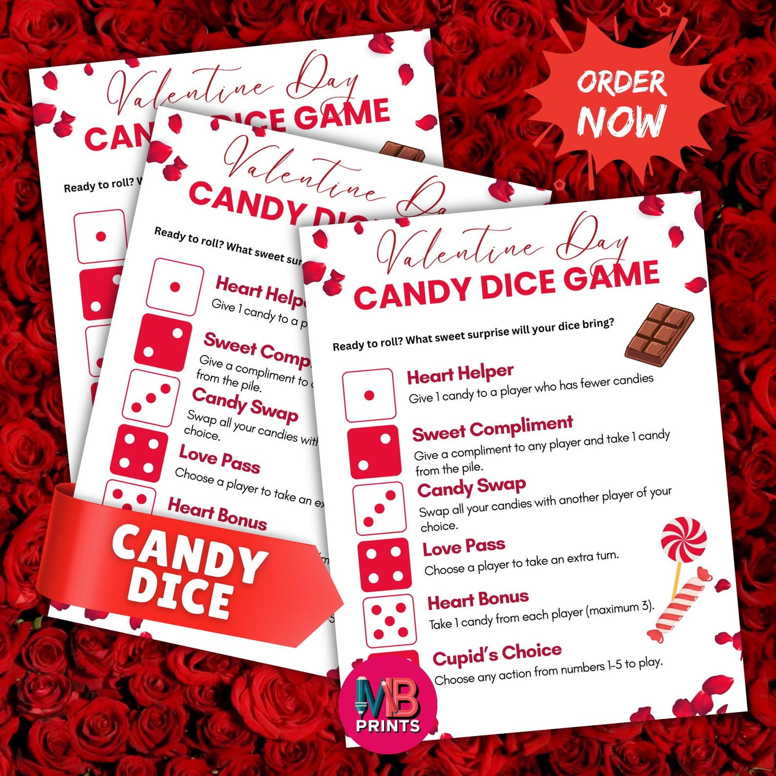 Valentine Candy Dice Game Printable, Roll a Dice Game, Valentine Dice ...