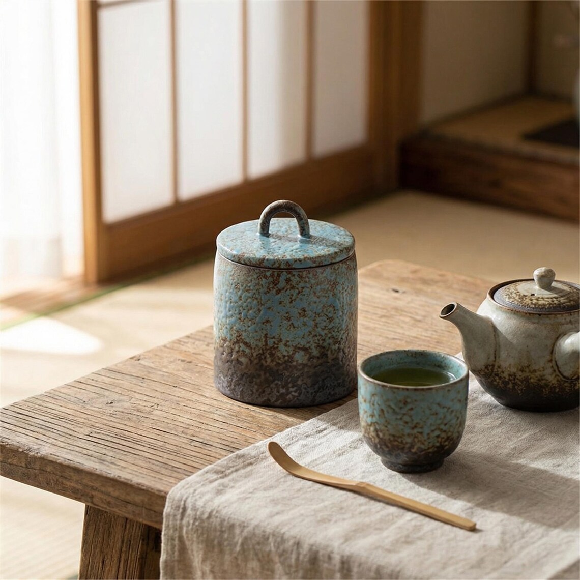 Japanese Ceramic Tea Canister With Lid, Handmade Wabi Sabi Storage Jar ...