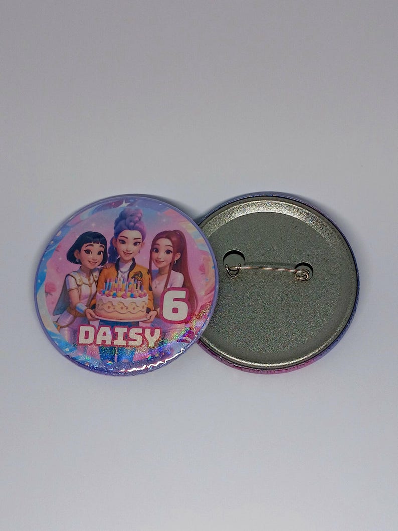Personalised K-pop Demon Hunters Birthday Badge – Holographic Huntrix ...