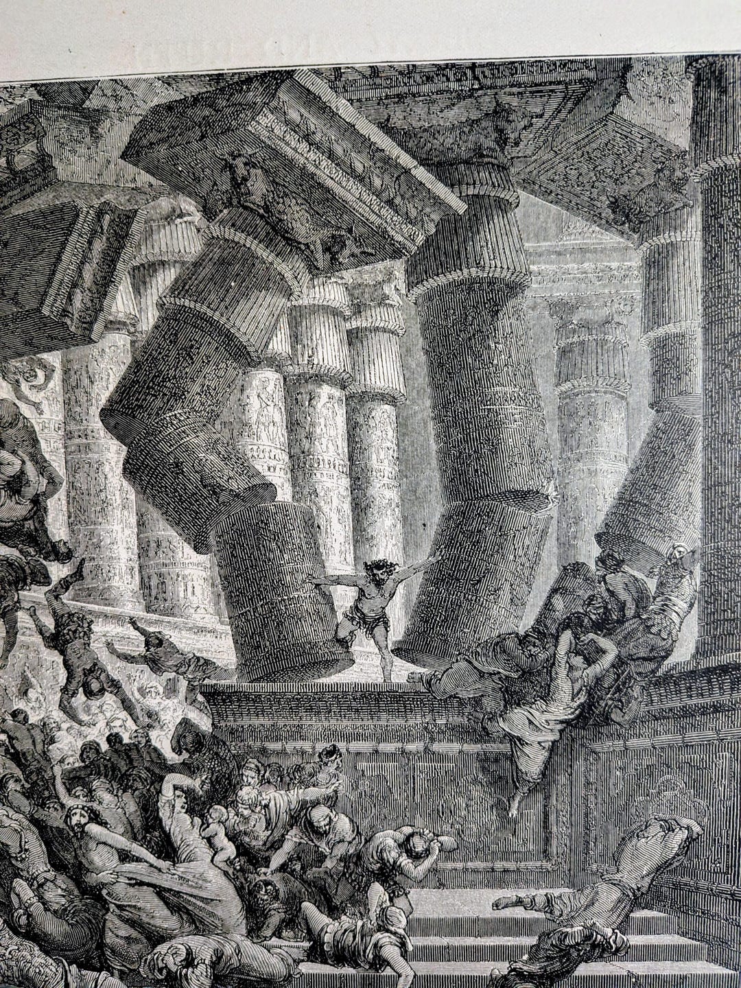 Antique Gustave Doré Samson Pulling Down the Temple Biblical Steel ...