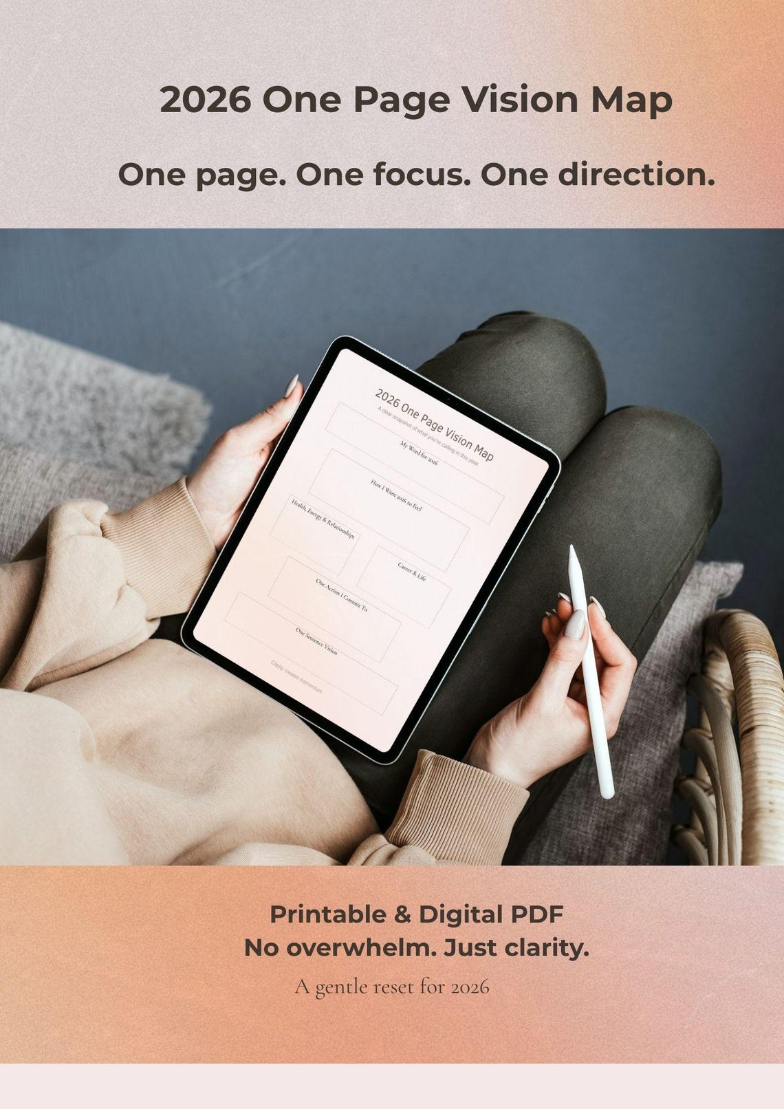 2026 One Page Vision Map | Undated Digital Planner | New Year Reset ...