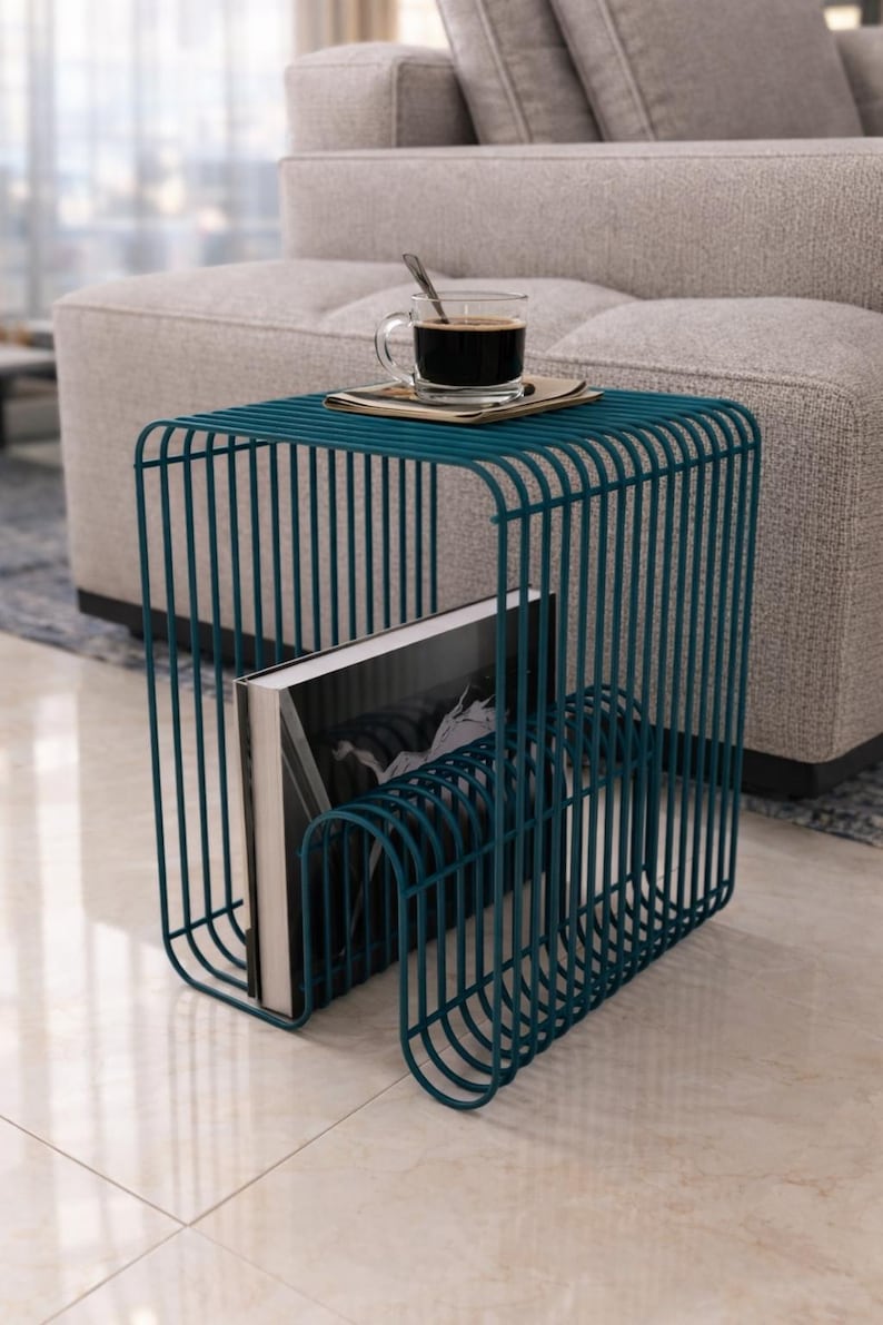 Modern Metal Wire Side Table With Magazine Rack, Minimalist End Table ...