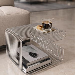 Modern Metal Wire Side Table With Magazine Rack, Minimalist End Table ...
