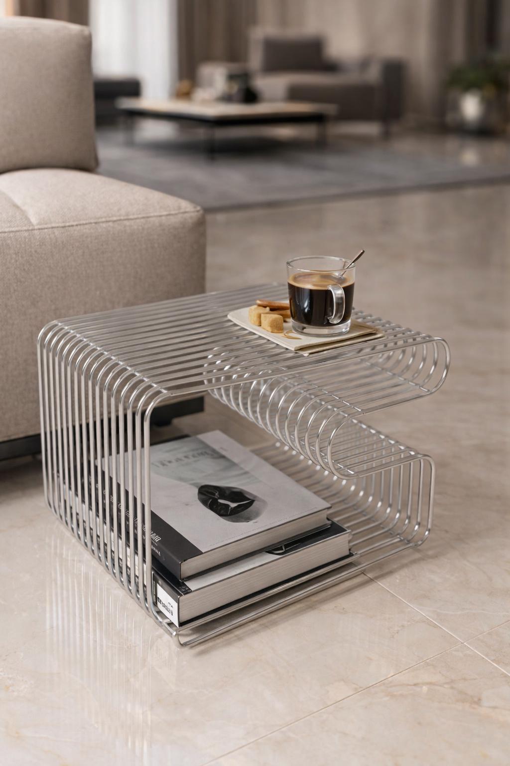 Modern Metal Wire Side Table With Magazine Rack, Minimalist End Table ...