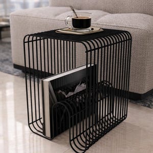 Modern Metal Wire Side Table With Magazine Rack, Minimalist End Table ...