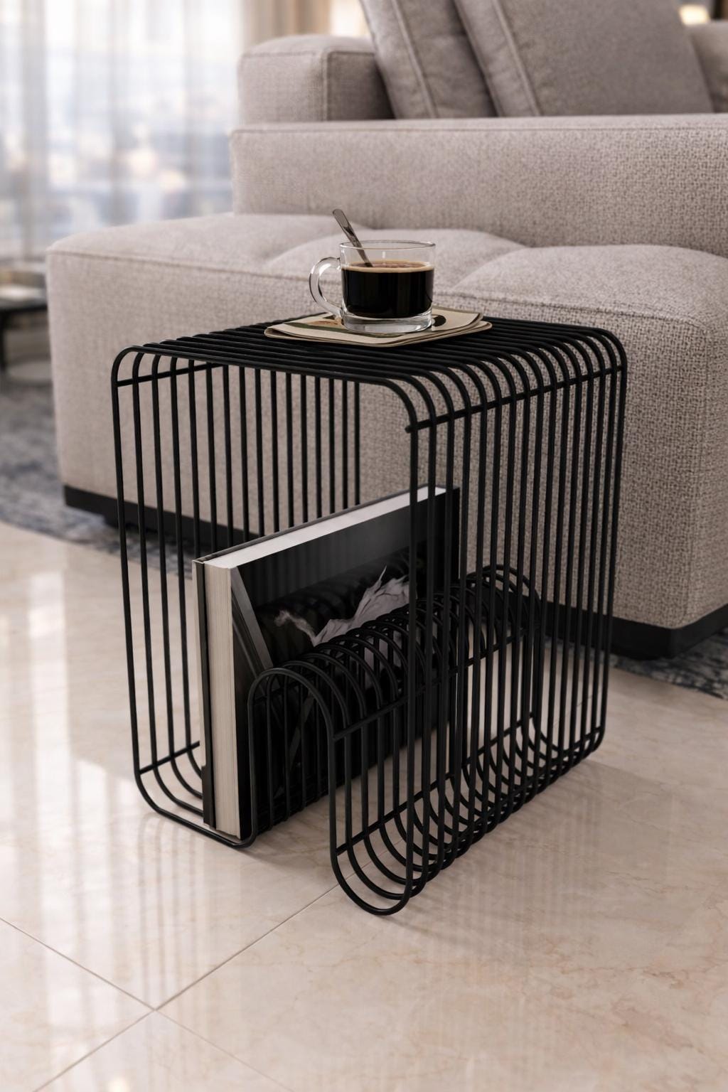 Modern Metal Wire Side Table With Magazine Rack, Minimalist End Table ...