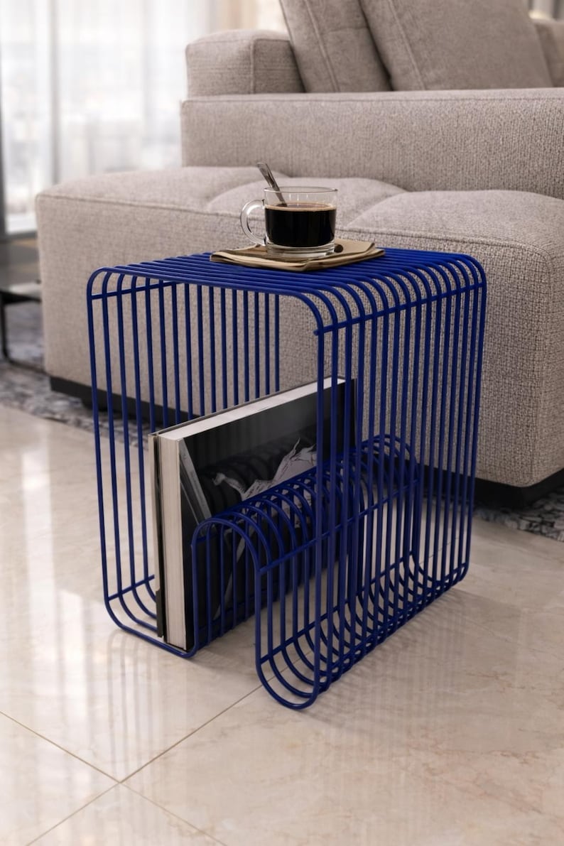Modern Metal Wire Side Table With Magazine Rack, Minimalist End Table ...