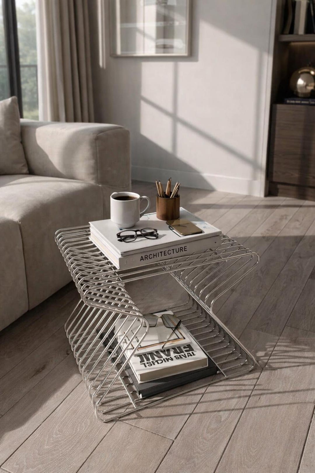 Modern Black Metal Wire Side Table – Sculptural Accent Table for Living ...