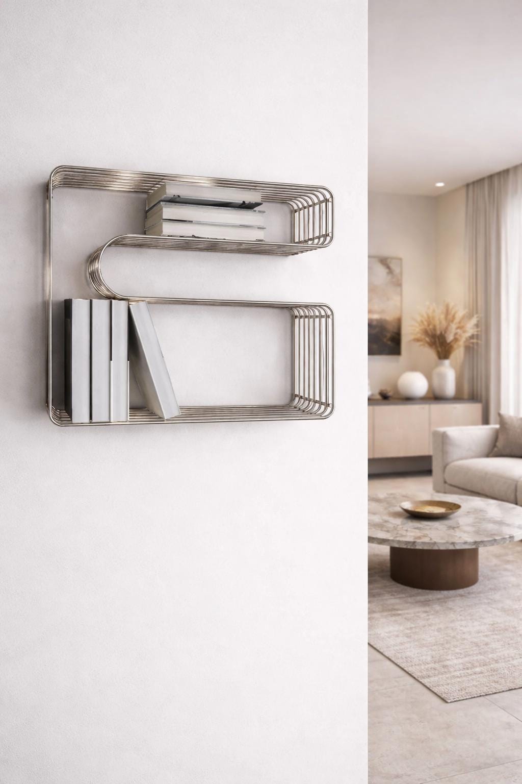 Floating S Shaped Metal Wall Shelf, Modern Minimalist Wall Mounted Book ...