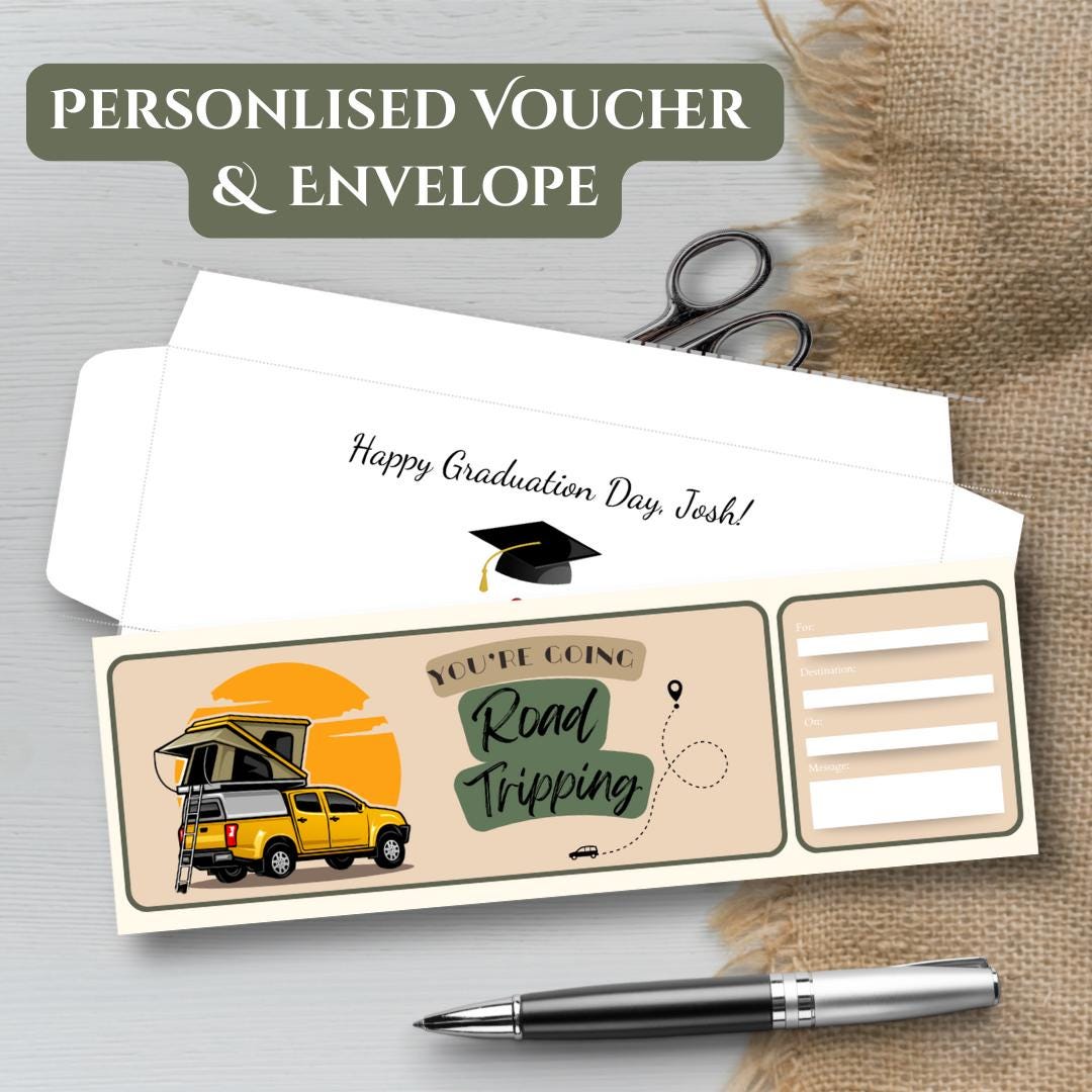 Road Trip Voucher and Envelope Template, Surprise Vacation Ticket ...