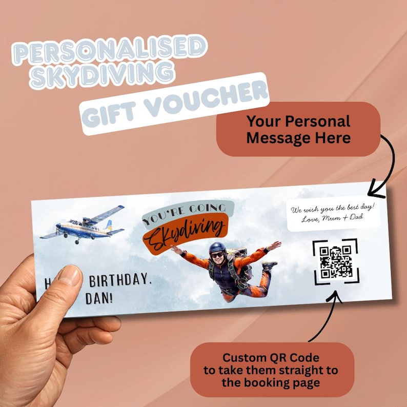 Printable Skydiving Gift Voucher and 6 Envelope Designs, Gift ...