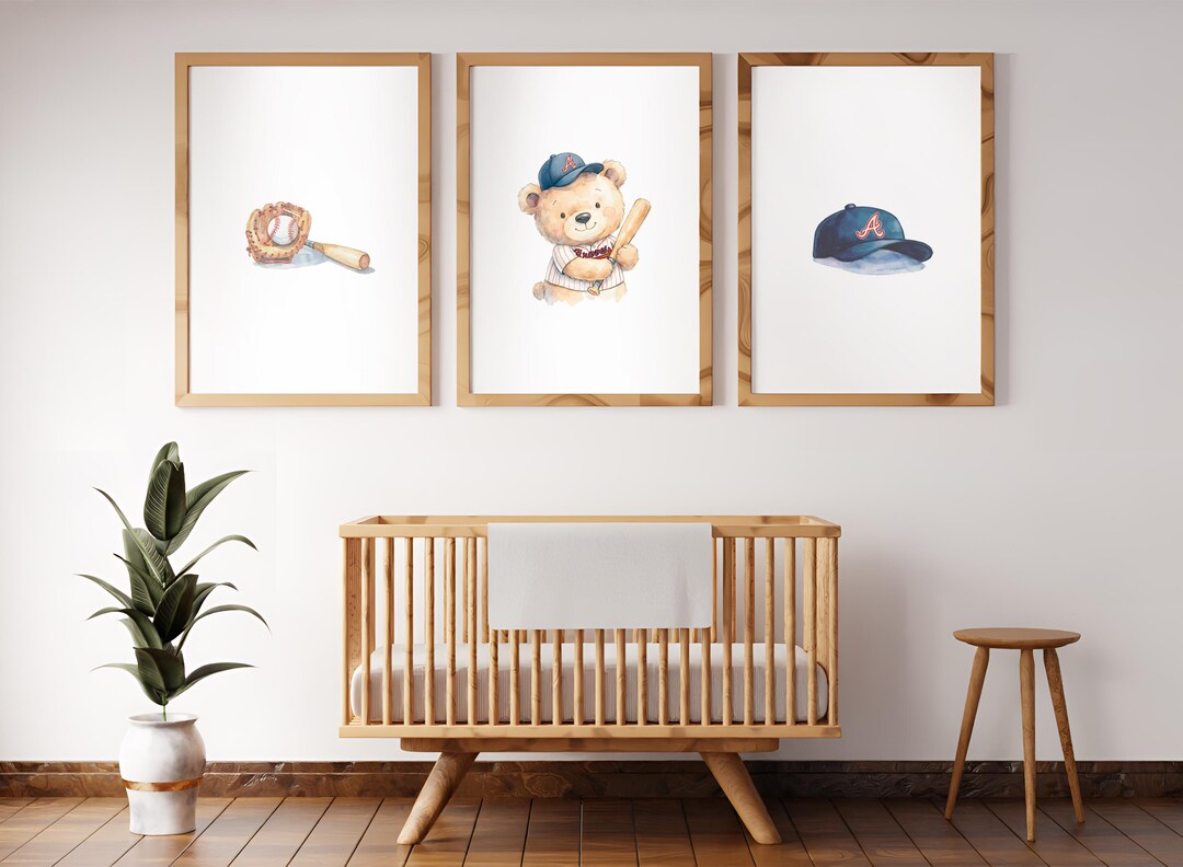 Atlanta Braves Nursery Wall Art Set, Baseball Nursery Prints, Sports ...