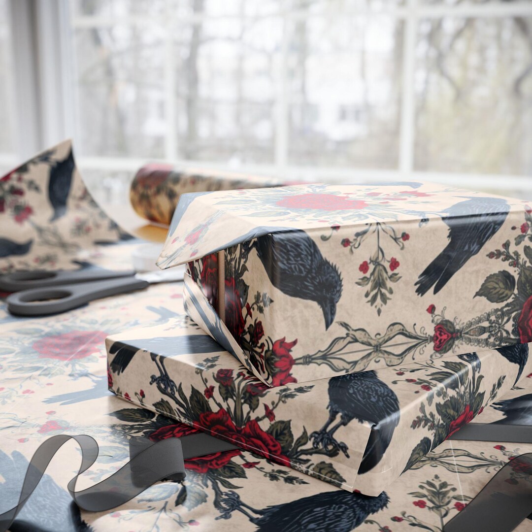 Raven Valentine Wrapping Paper | Goth Floral Hearts - Etsy