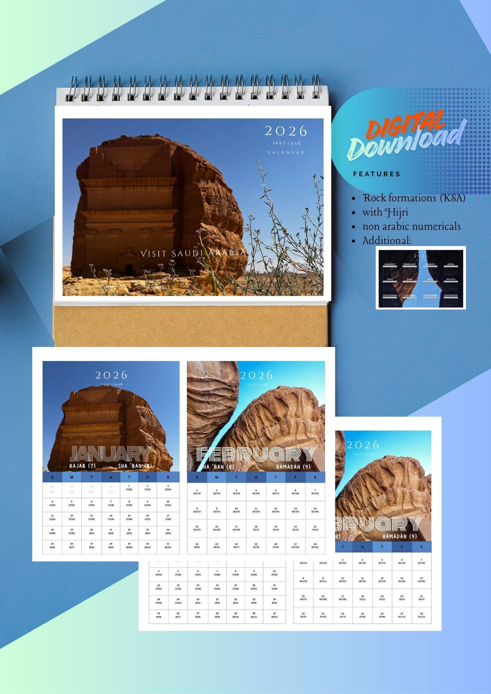 2026 Gregorian Calendar | With Hijri Dates 1447–1448 | All in Western ...