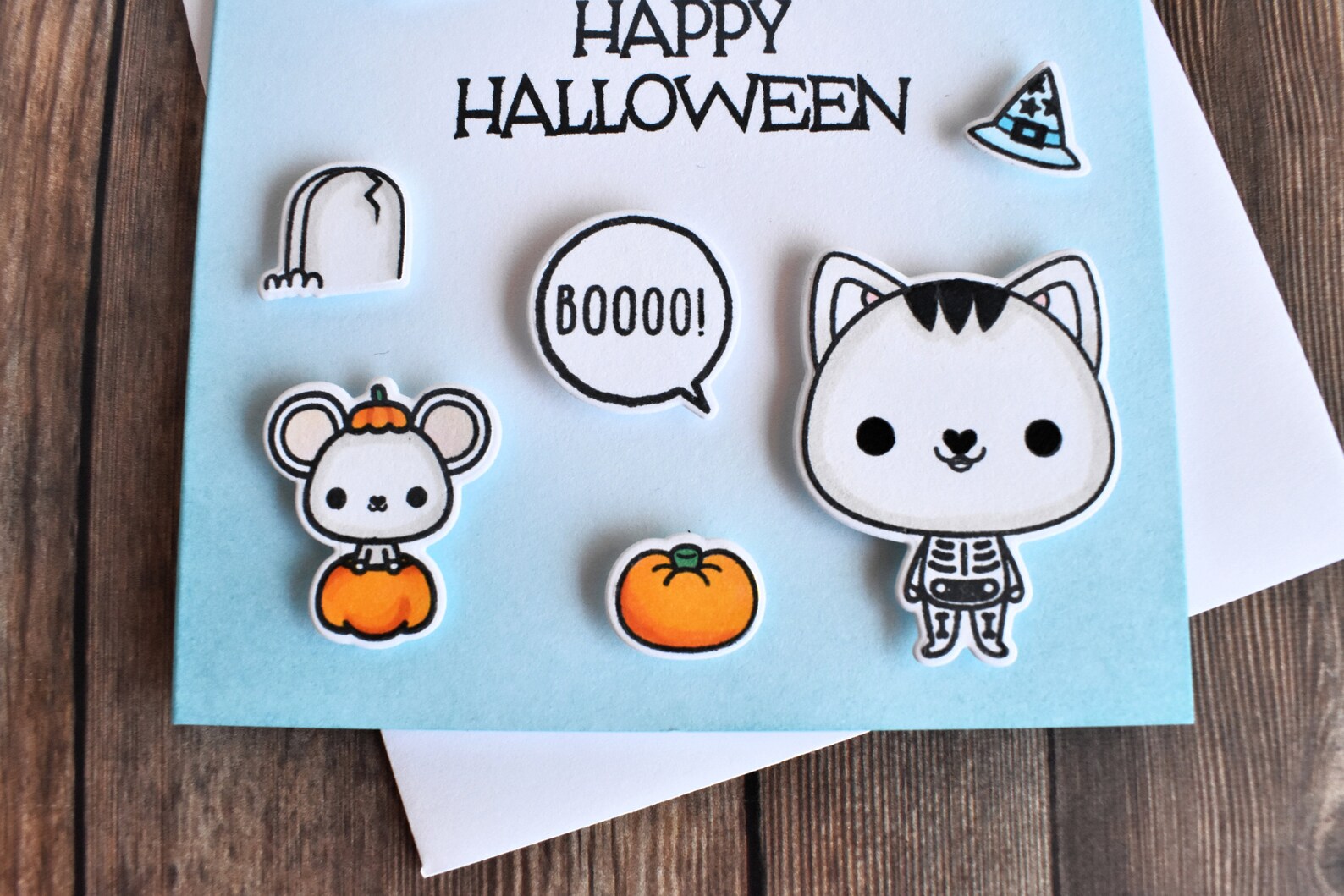 3D Handmade Halloween Card With Witch, Skeleton, Bat, and Pumpkins Cute ...