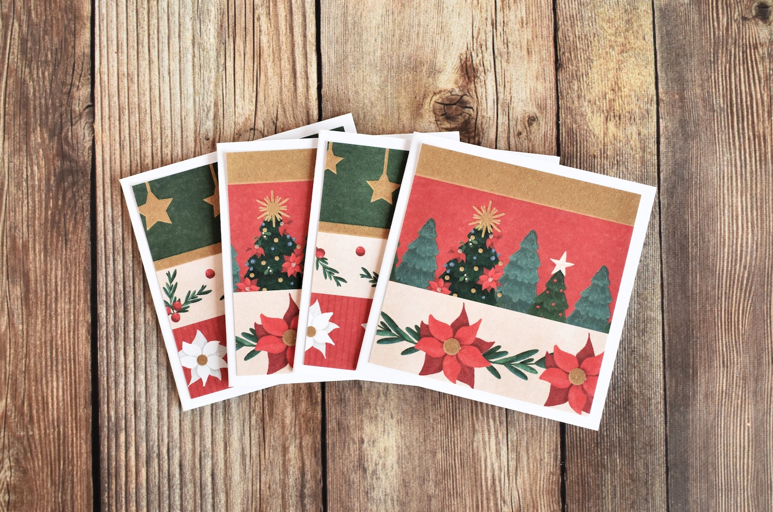 Handmade Mini Christmas Cards – Glitter Poinsettia Holiday Cards - Etsy