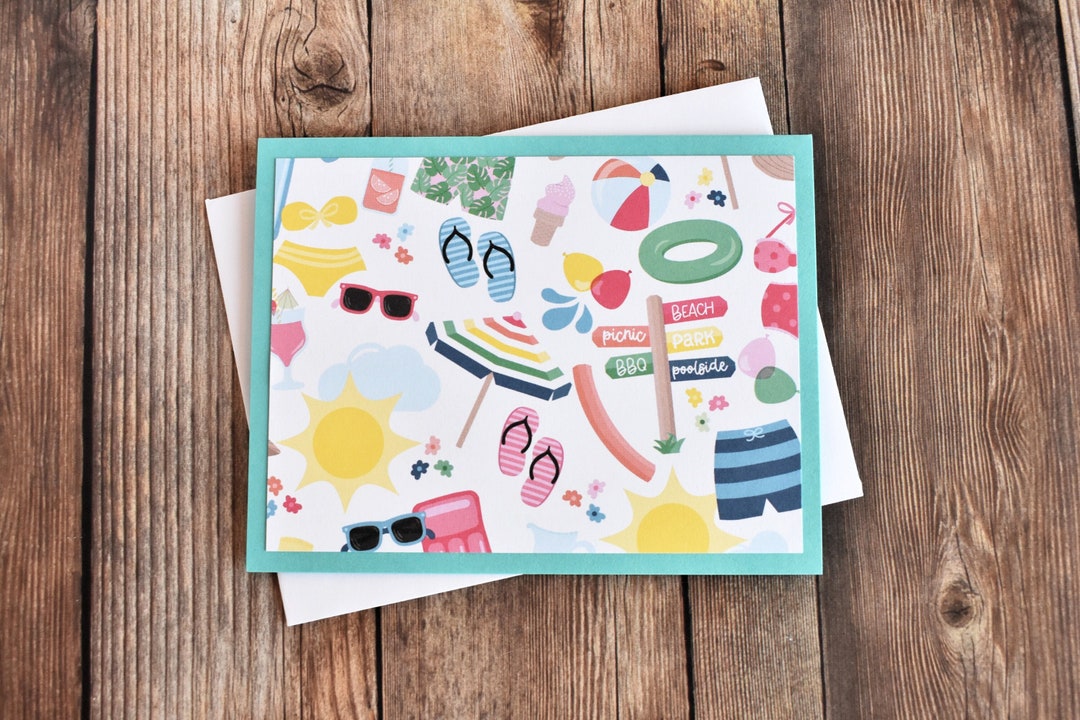 6 Handmade Summer Notecards - Summer Beach Pool Note Cards - Greeting ...