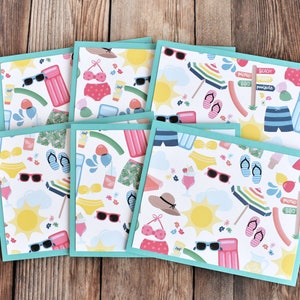 6 Handmade Summer Notecards - Summer Beach Pool Note Cards - Greeting ...