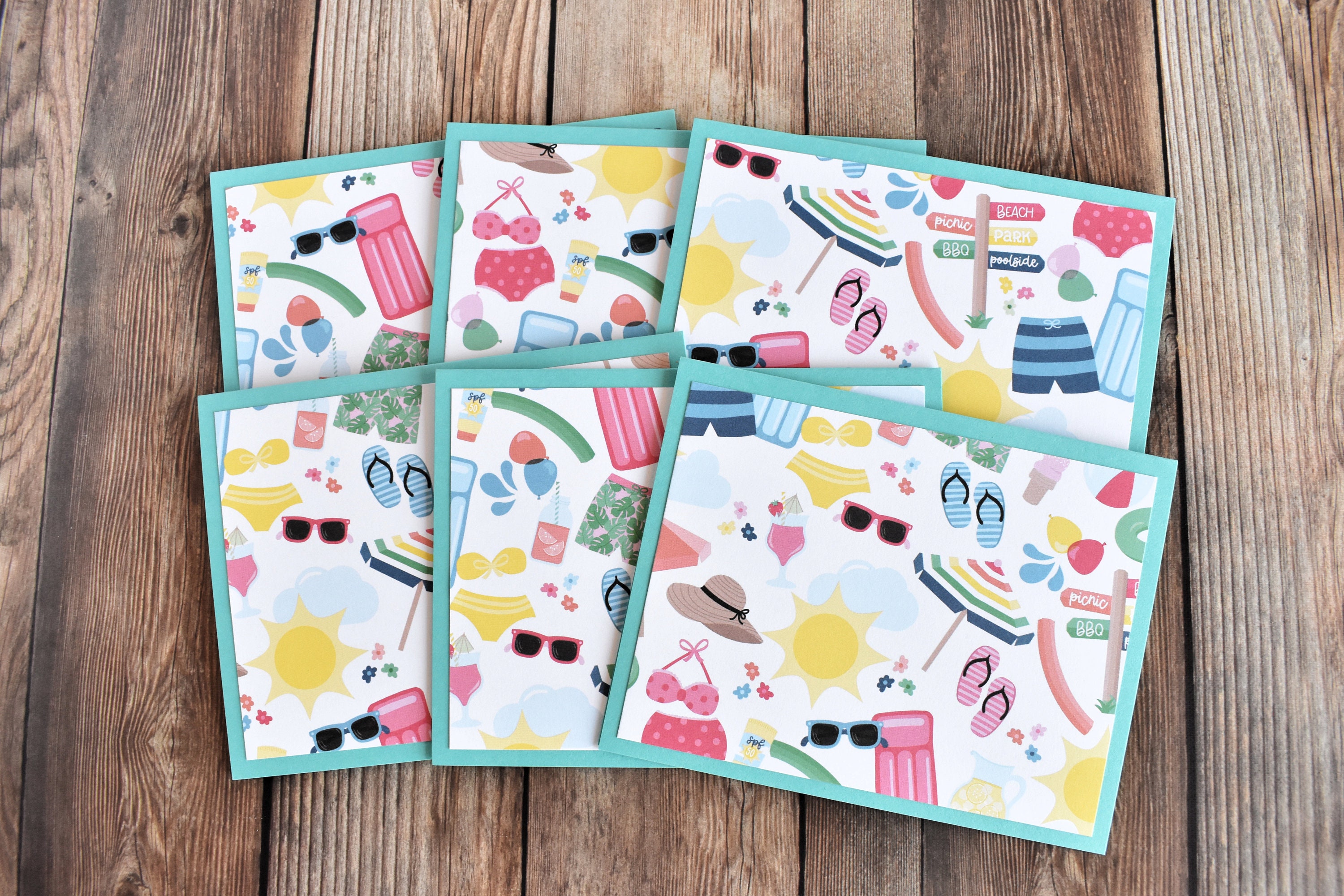 6 Handmade Summer Notecards Summer Beach Pool Note Cards - Etsy