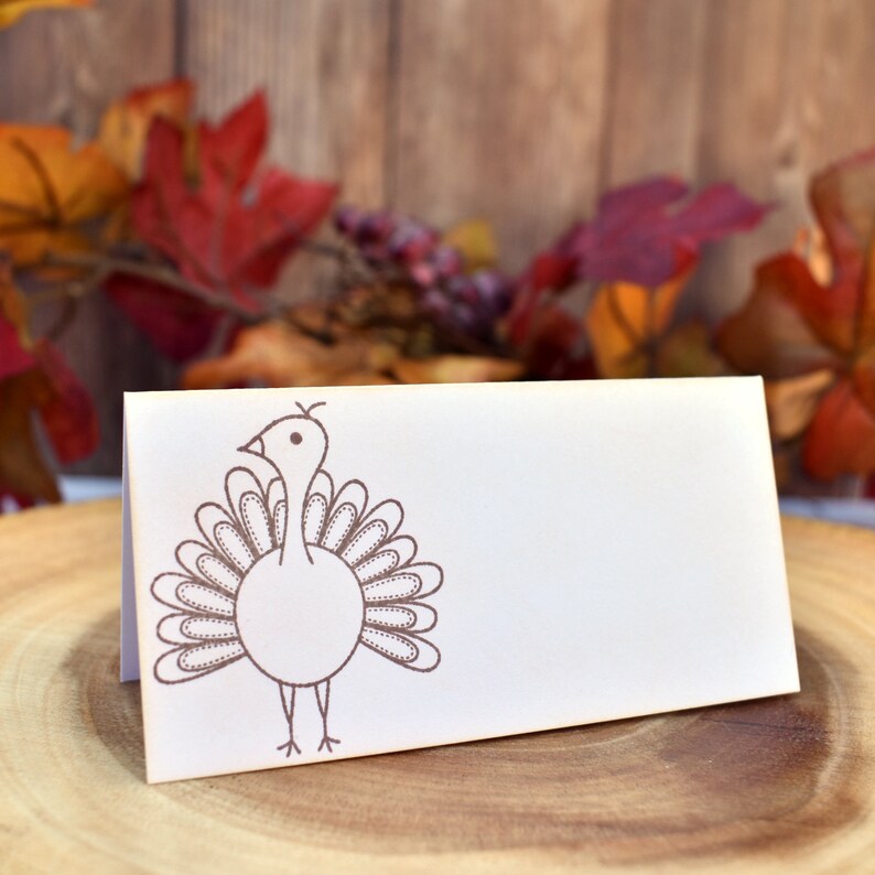 Rustic Turkey Thanksgiving Place Cards – Hand-stamped Fall Decor, Set ...