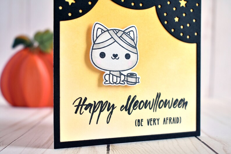 Cute Halloween Card for Kids Orange and Black Happy Halloween Cat Card ...