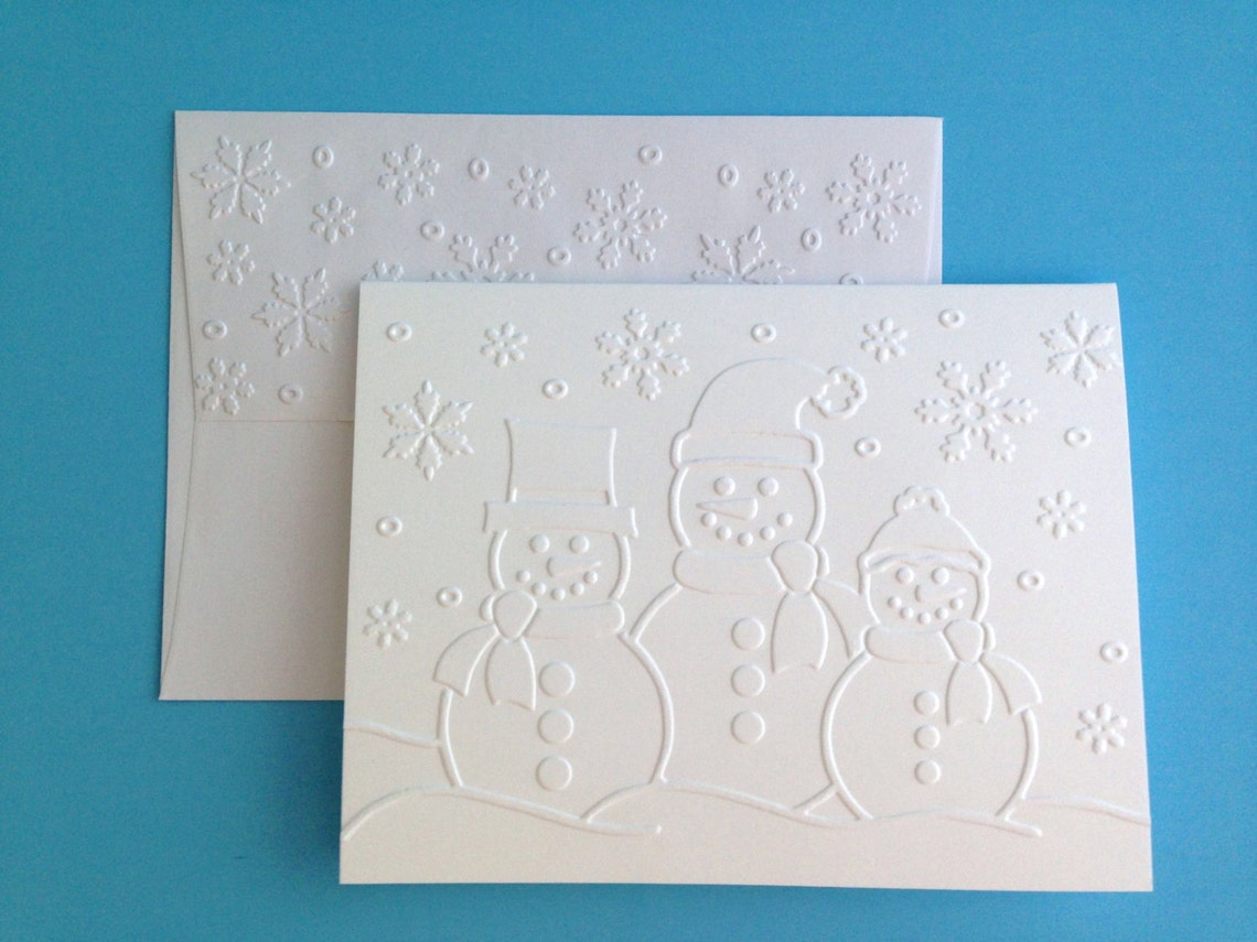 Boxed Christmas Cards Embossed Snowman Card Set of 8 Embossed Holiday ...