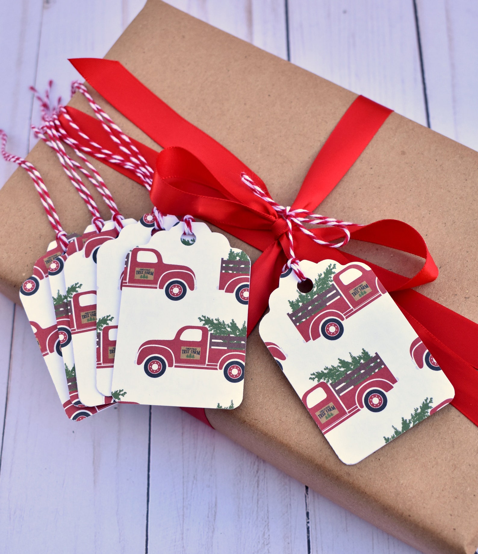 Handmade Red Truck Christmas Gift Tags With String Rustic Christmas ...