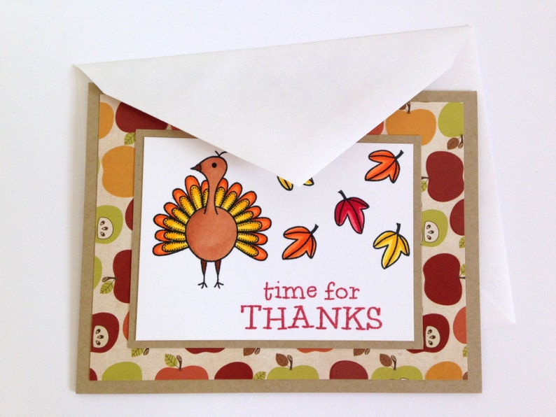 Turkey Card Happy Thanksgiving Card Fall Thank You Card Autumn Leaves ...