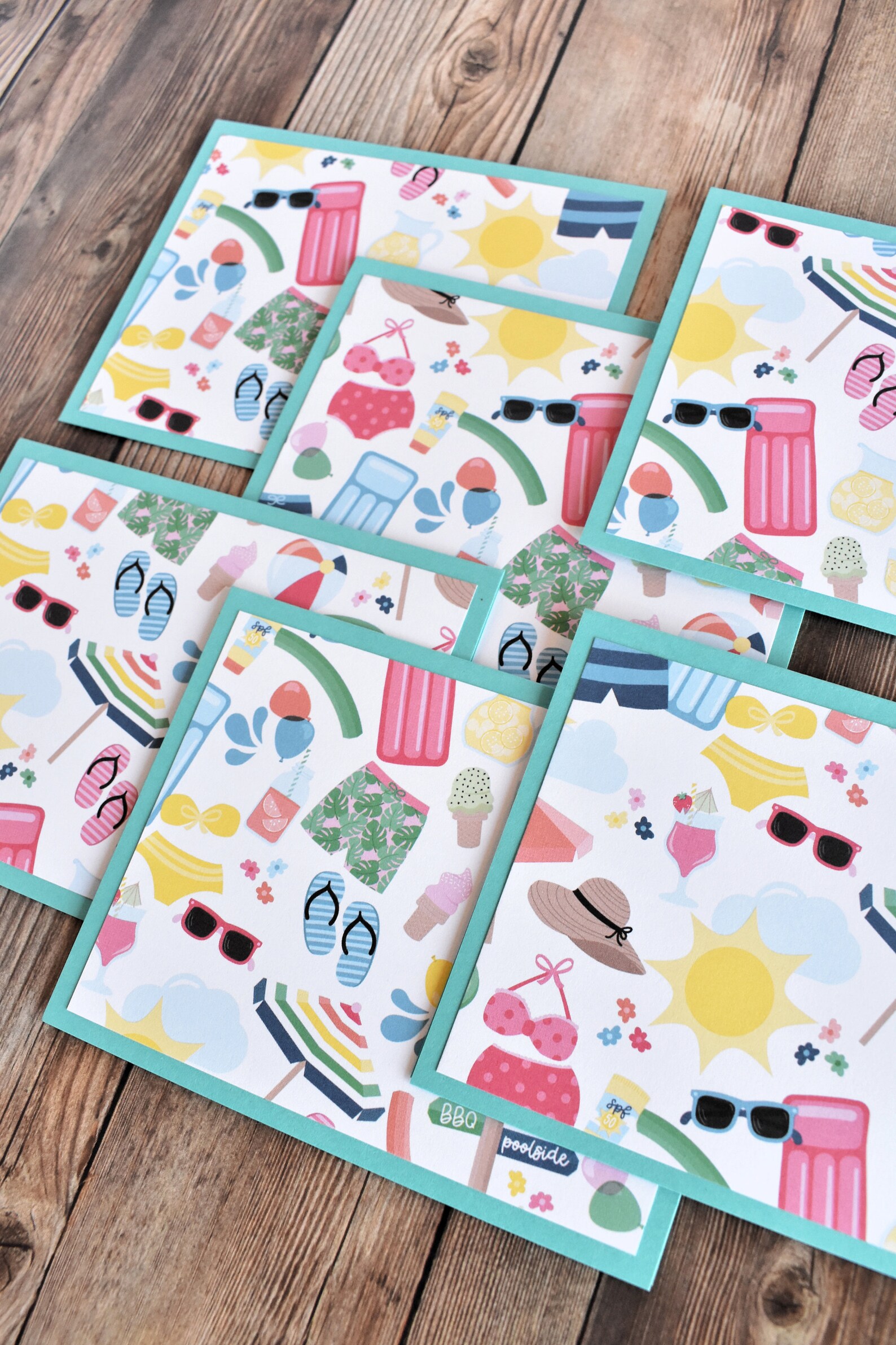 6 Handmade Summer Notecards Summer Beach Pool Note Cards - Etsy