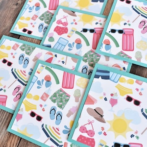6 Handmade Summer Notecards - Summer Beach Pool Note Cards - Greeting ...