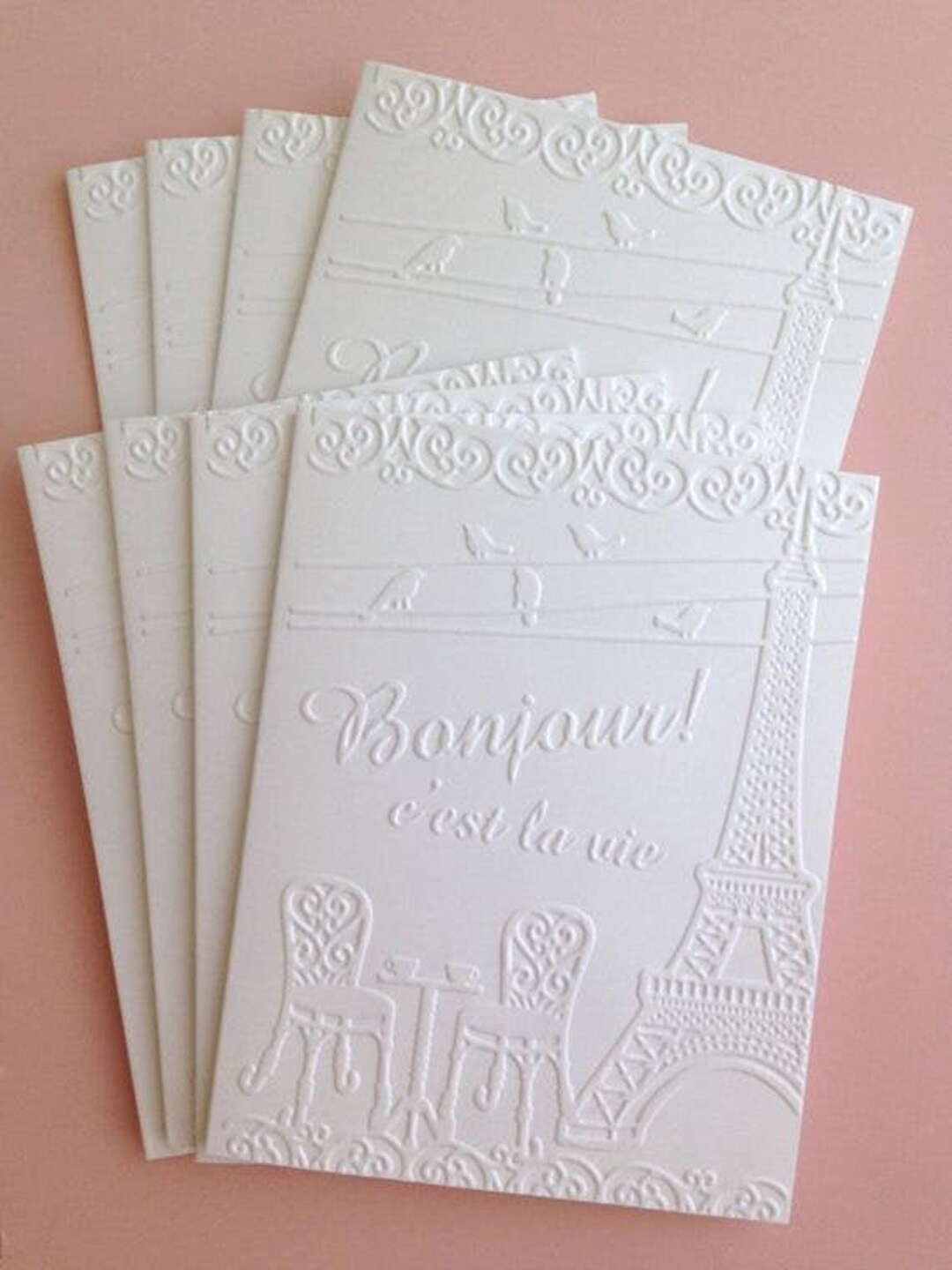 French Stationary - Paris Cards - Blank Greeting Cards - White Embossed ...