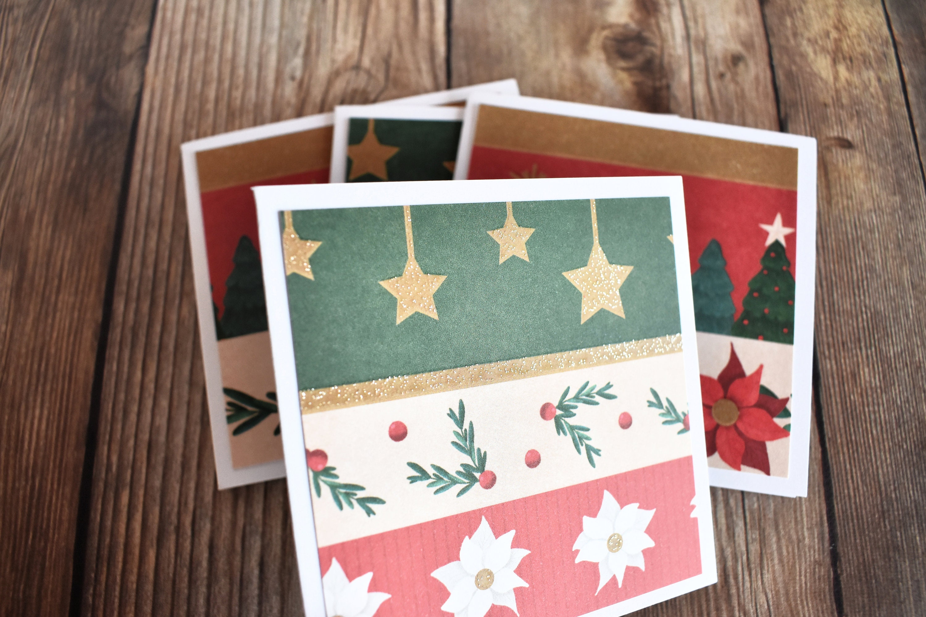 Handmade Mini Christmas Cards – Glitter Poinsettia Holiday Cards - Etsy