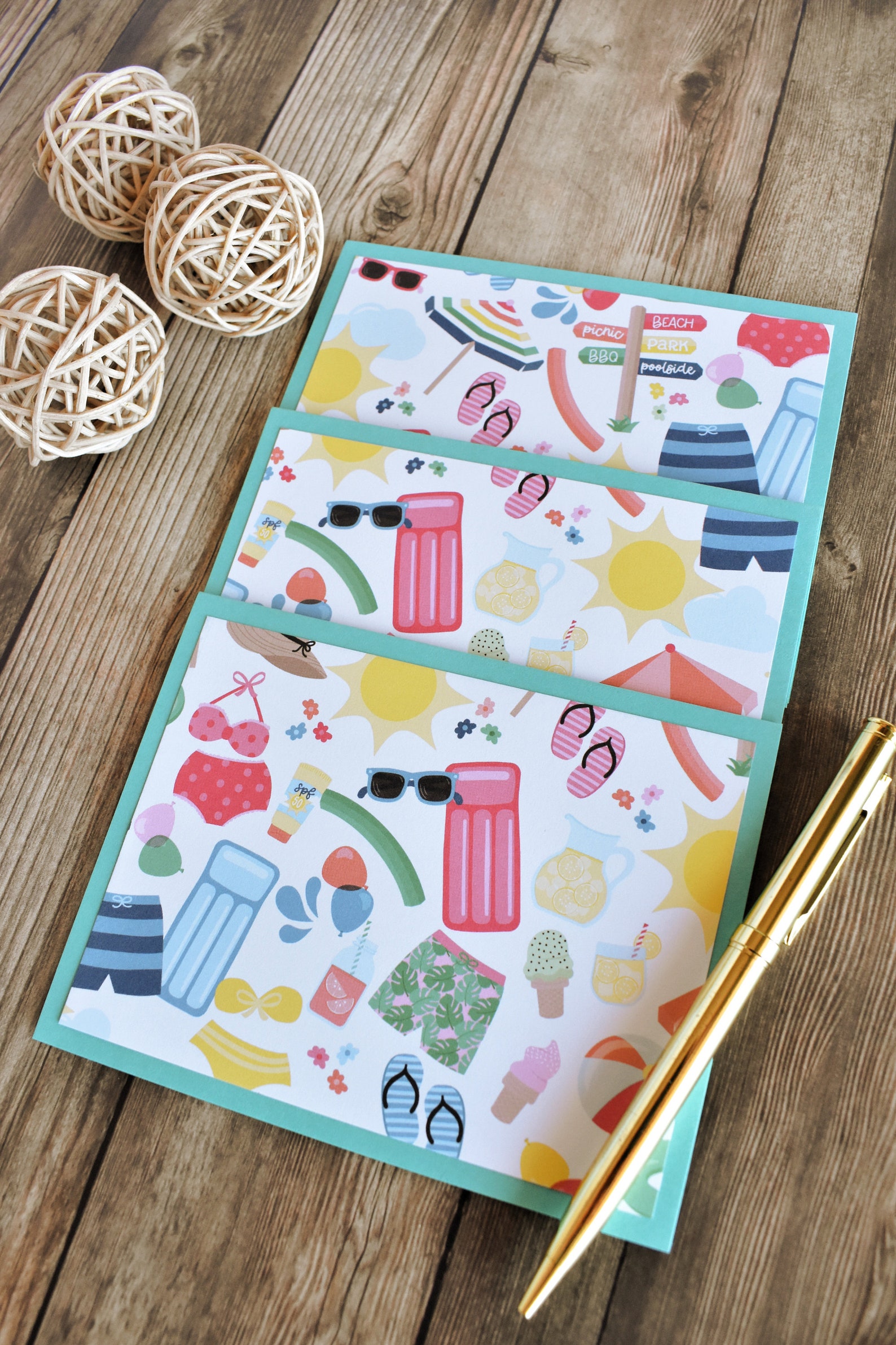 6 Handmade Summer Notecards Summer Beach Pool Note Cards - Etsy