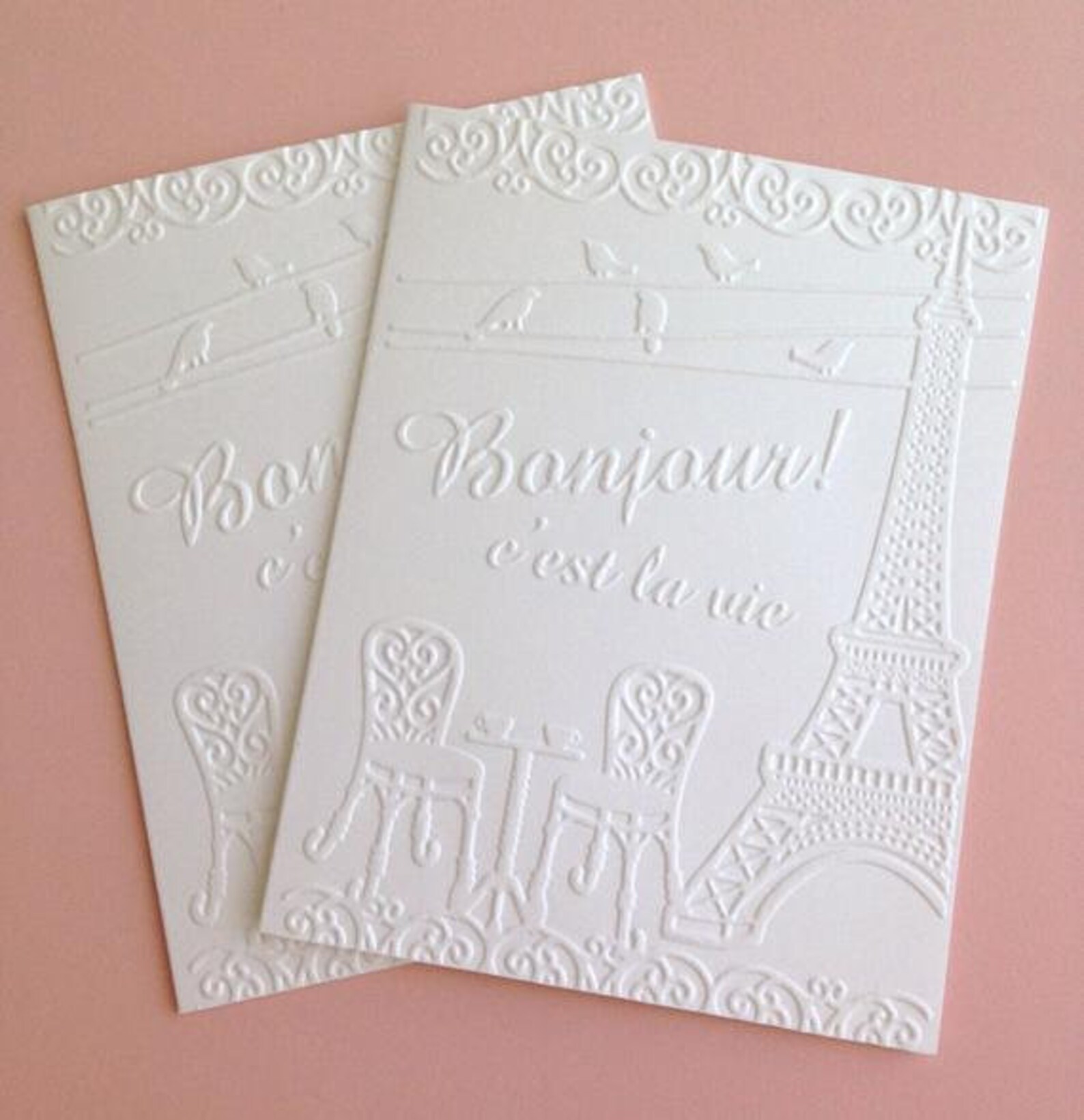 French Stationary - Paris Cards - Blank Greeting Cards - White Embossed ...