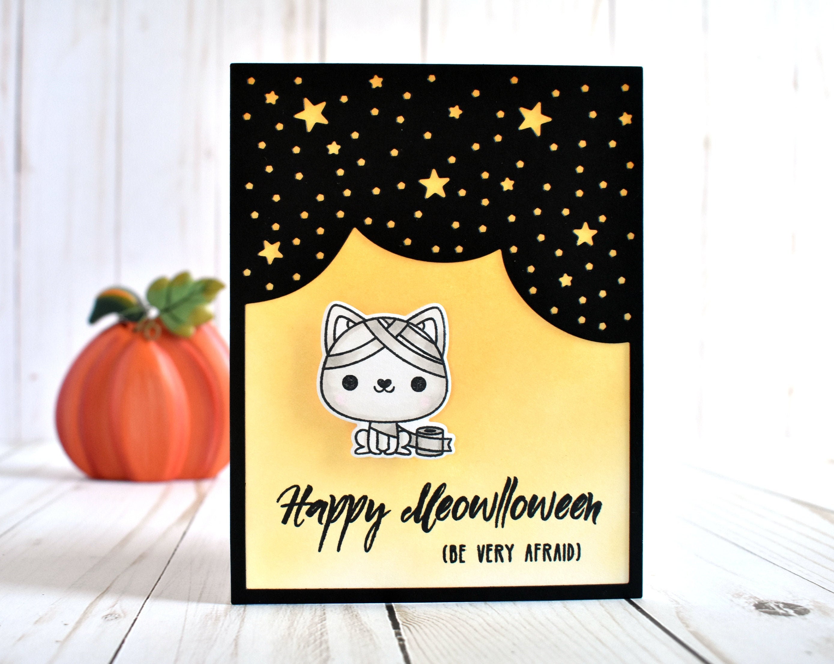 Cute Halloween Card for Kids Orange and Black Happy Halloween Cat Card ...