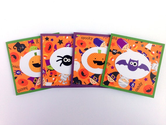 Mini Halloween Cards with Envelopes Set of 4 Miniature Happy | Etsy