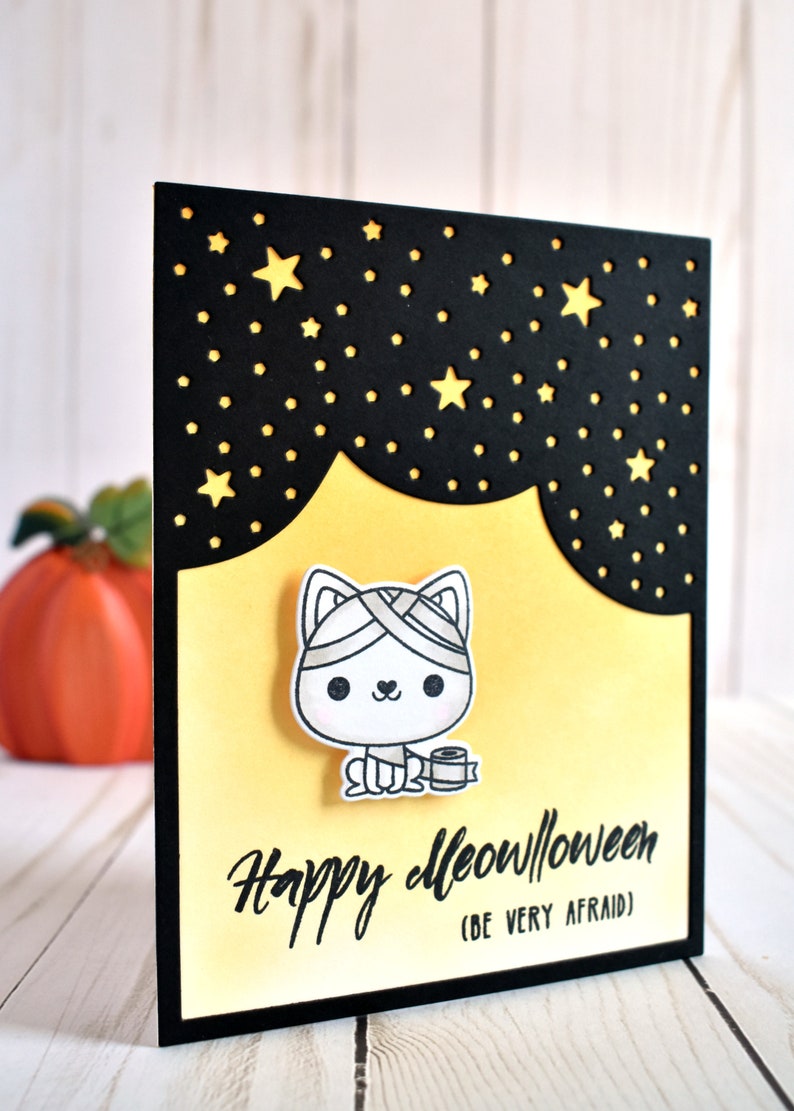 Cute Halloween Card for Kids Orange and Black Happy Halloween Cat Card ...