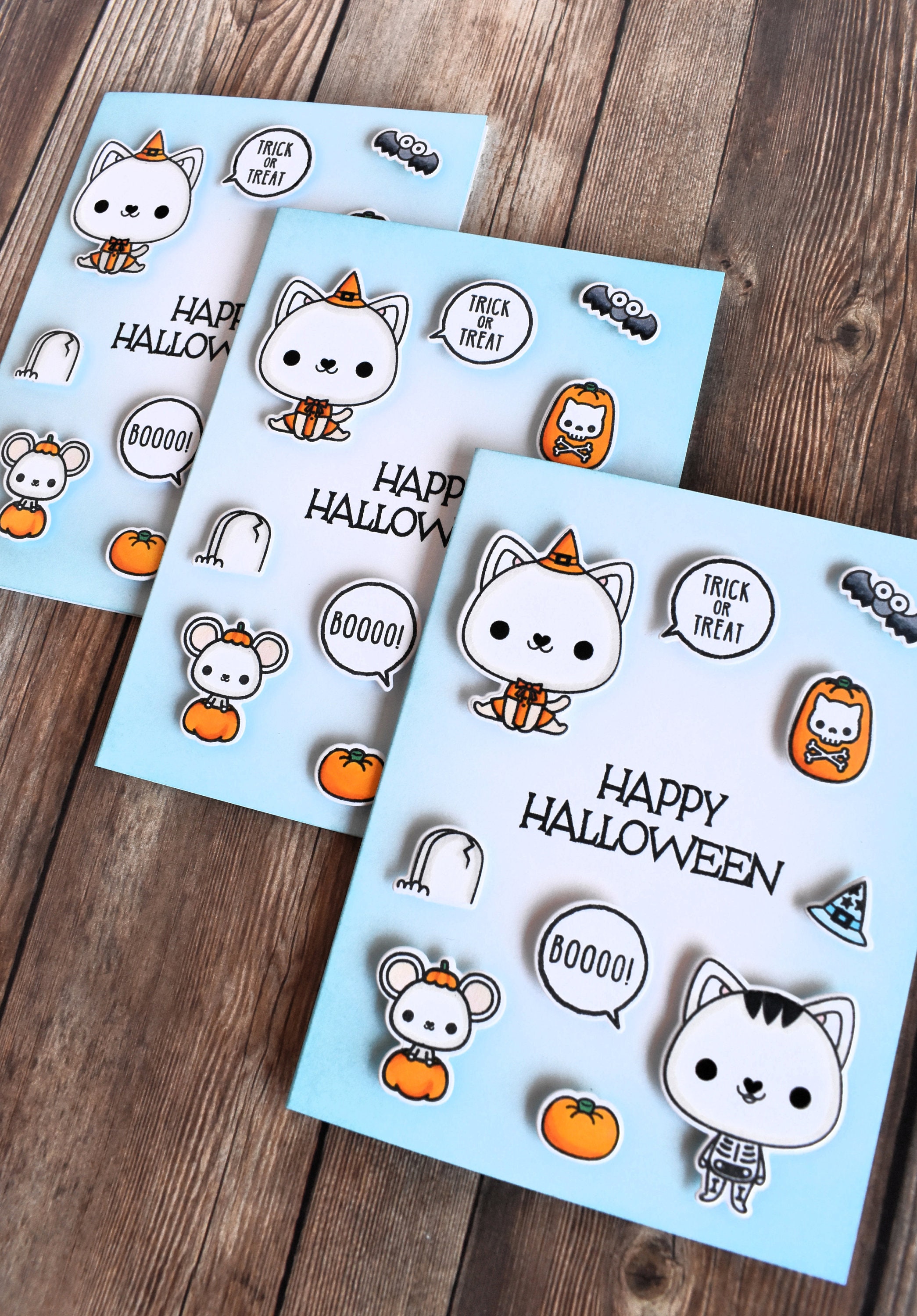 3D Handmade Halloween Card With Witch, Skeleton, Bat, and Pumpkins Cute ...